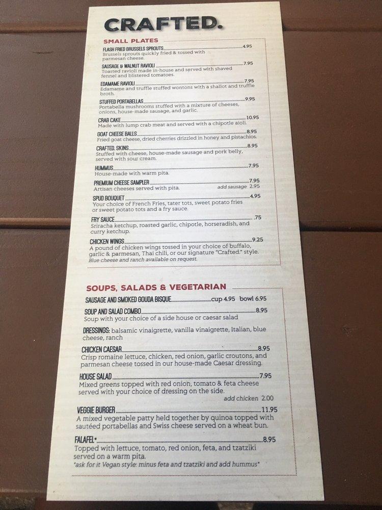 Menu at Crafted. pub & bar, St. Louis
