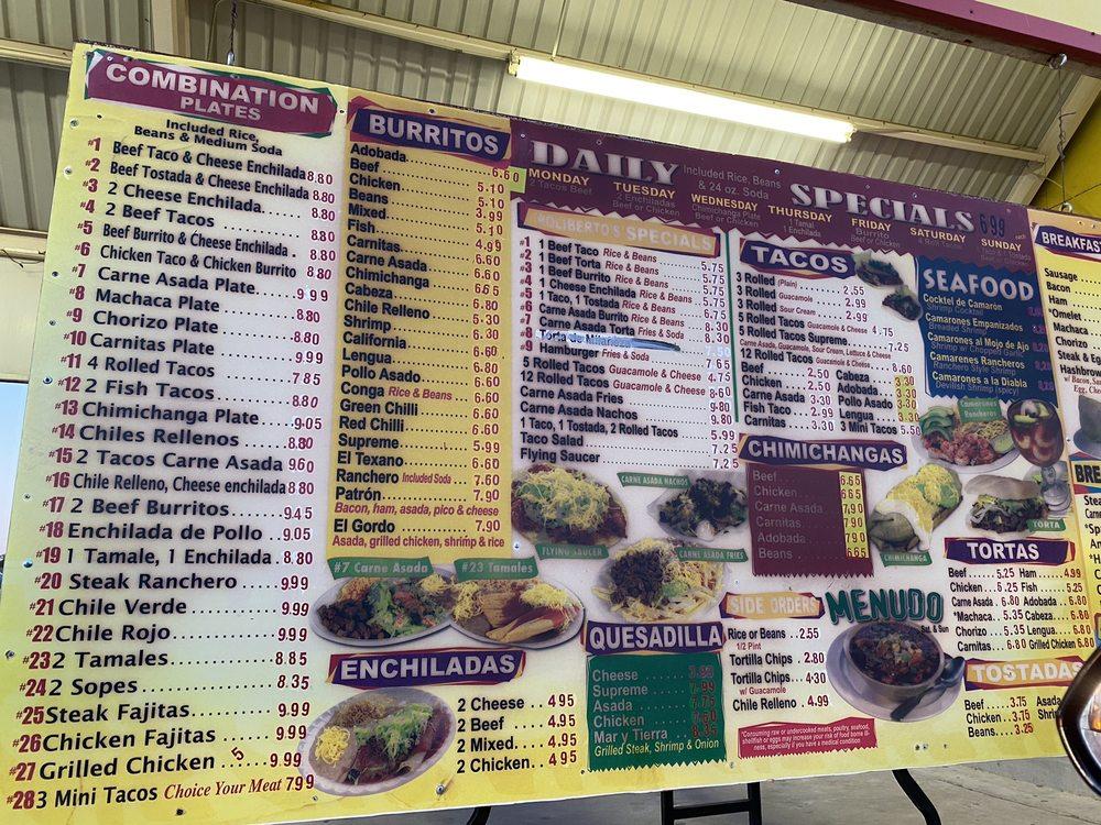 Menu at Polibertos restaurant, Lubbock