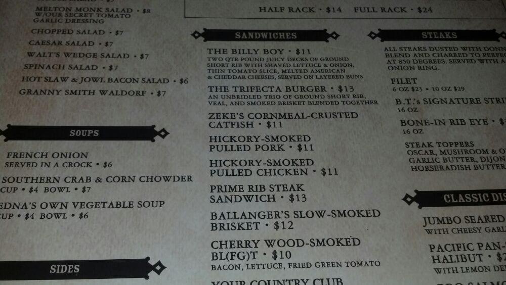 Menu at Walt's Hitching Post steakhouse, Fort Wright