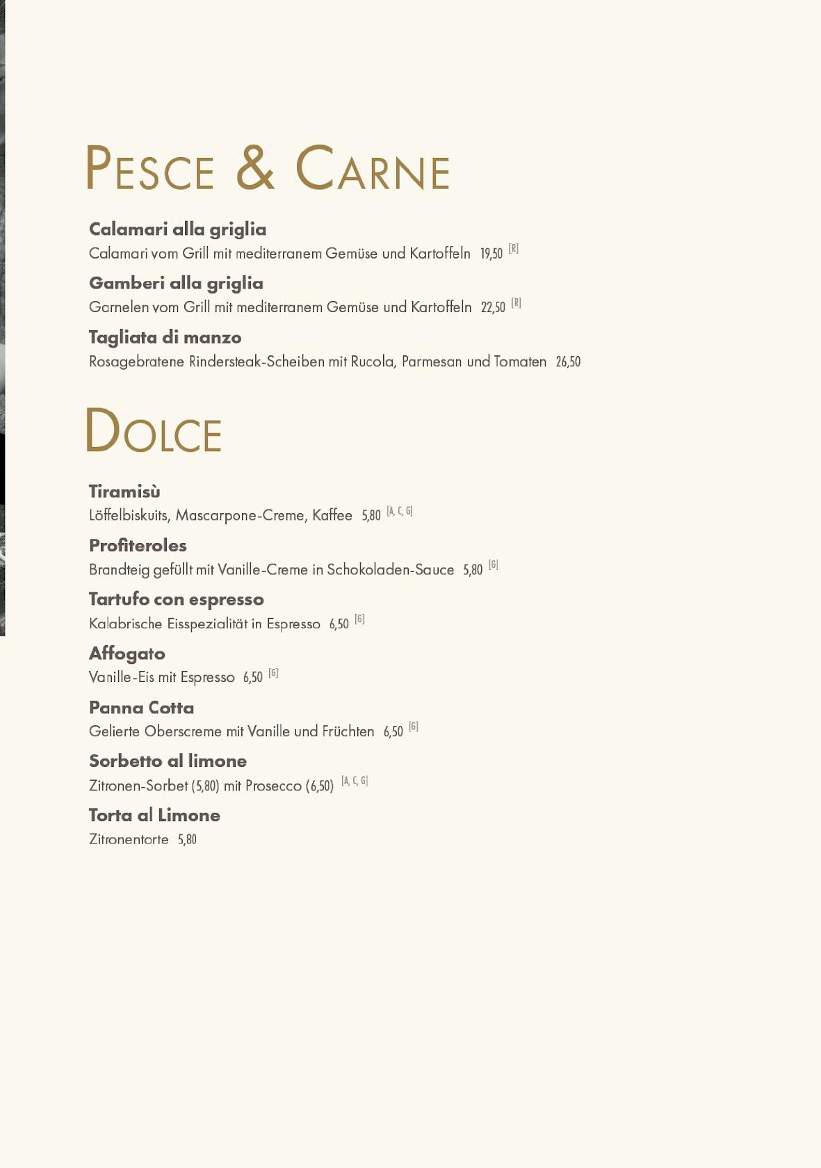 Menu at Casa Cavalli restaurant, Salzburg