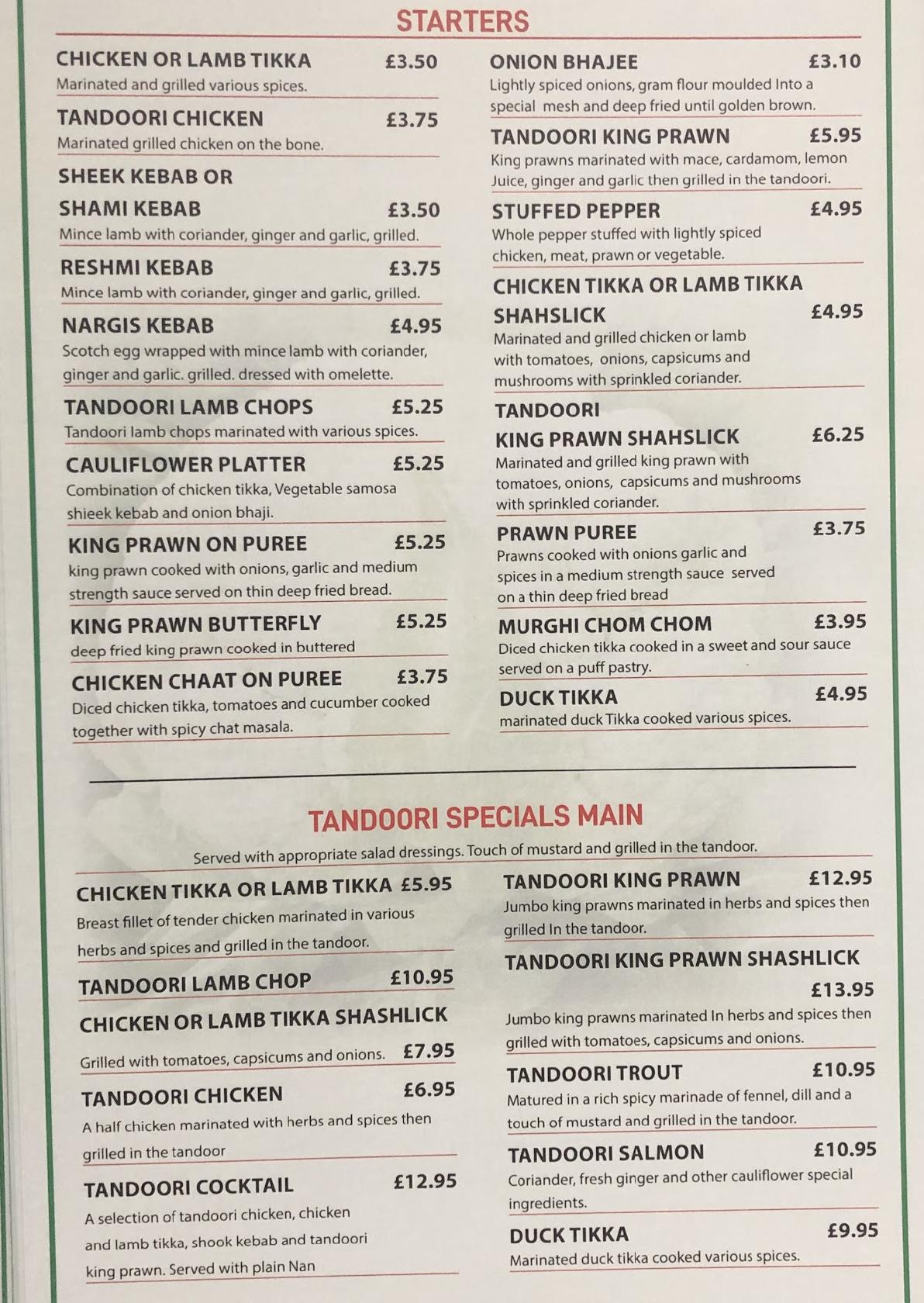 Menu at Cauliflower Exclusive Cuisine restaurant, Rainham