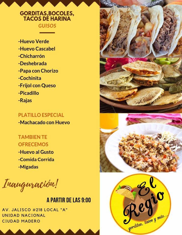 Menu at El Regio restaurant, Ciudad Madero