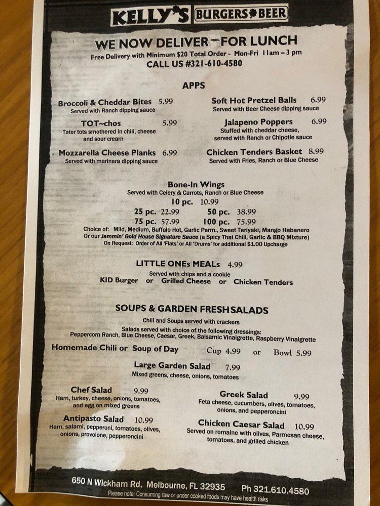 Menu at Kelly's Burgers & Beer pub & bar, Melbourne