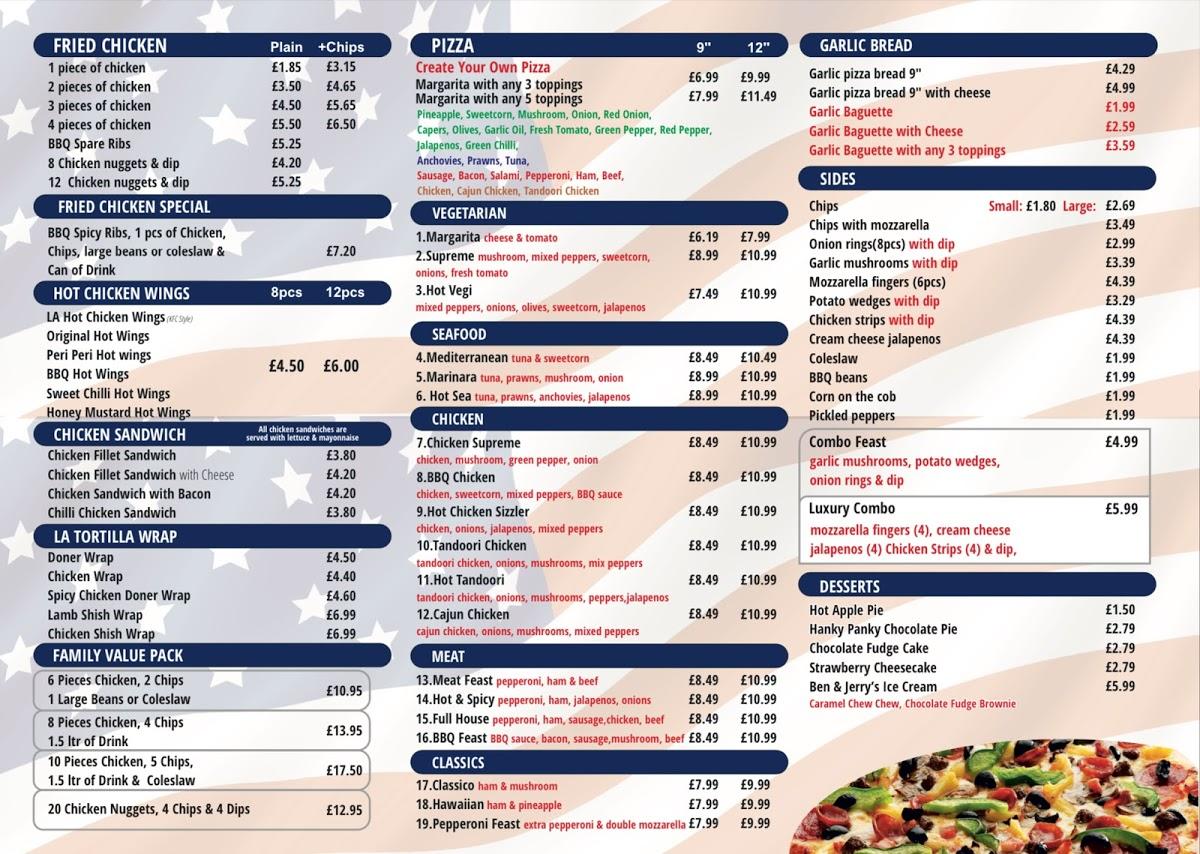 Menu at LA Fried Chicken Bournemouth fast food, Bournemouth