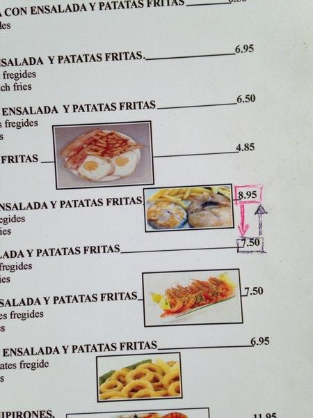 Menu at Petit iberic bar, Barcelona