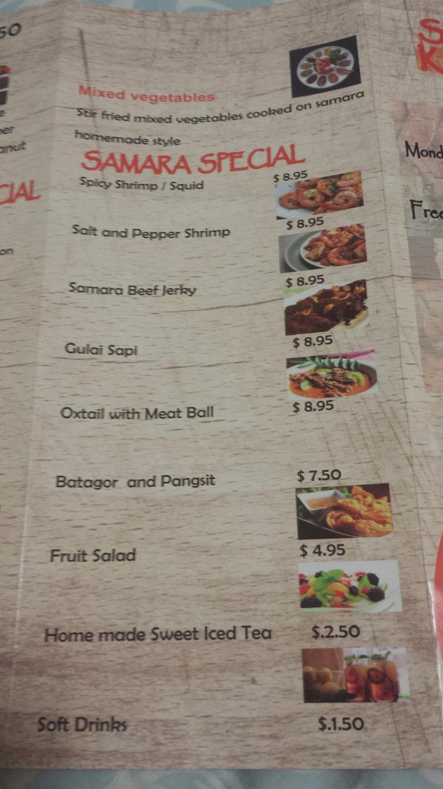 Menu at Samara Kitchen restaurant, Mississauga