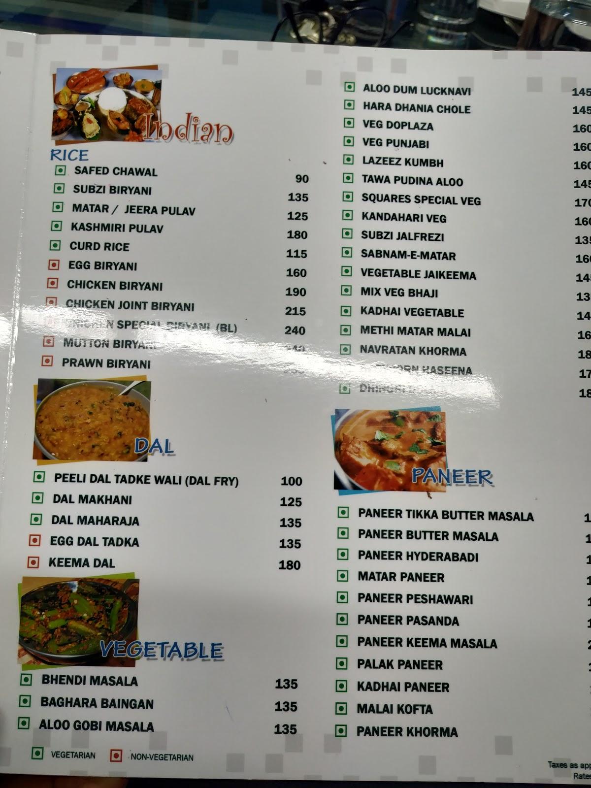 Menu at Squares Hotel Spectrum, Brahmapur