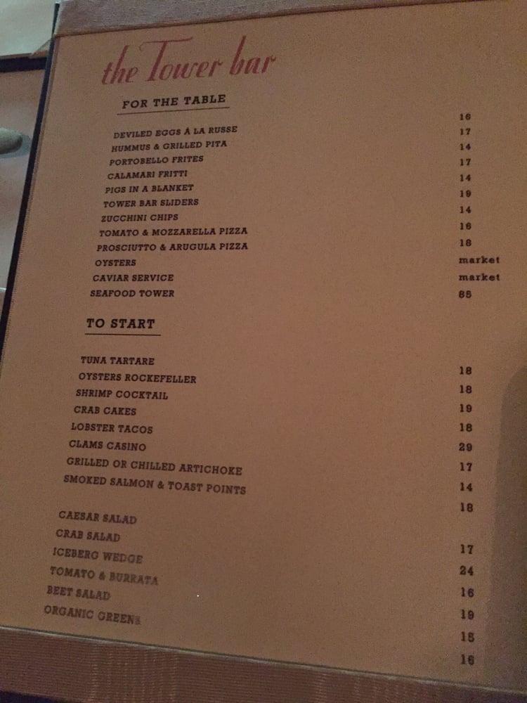 Menu at The Tower Bar, West Hollywood
