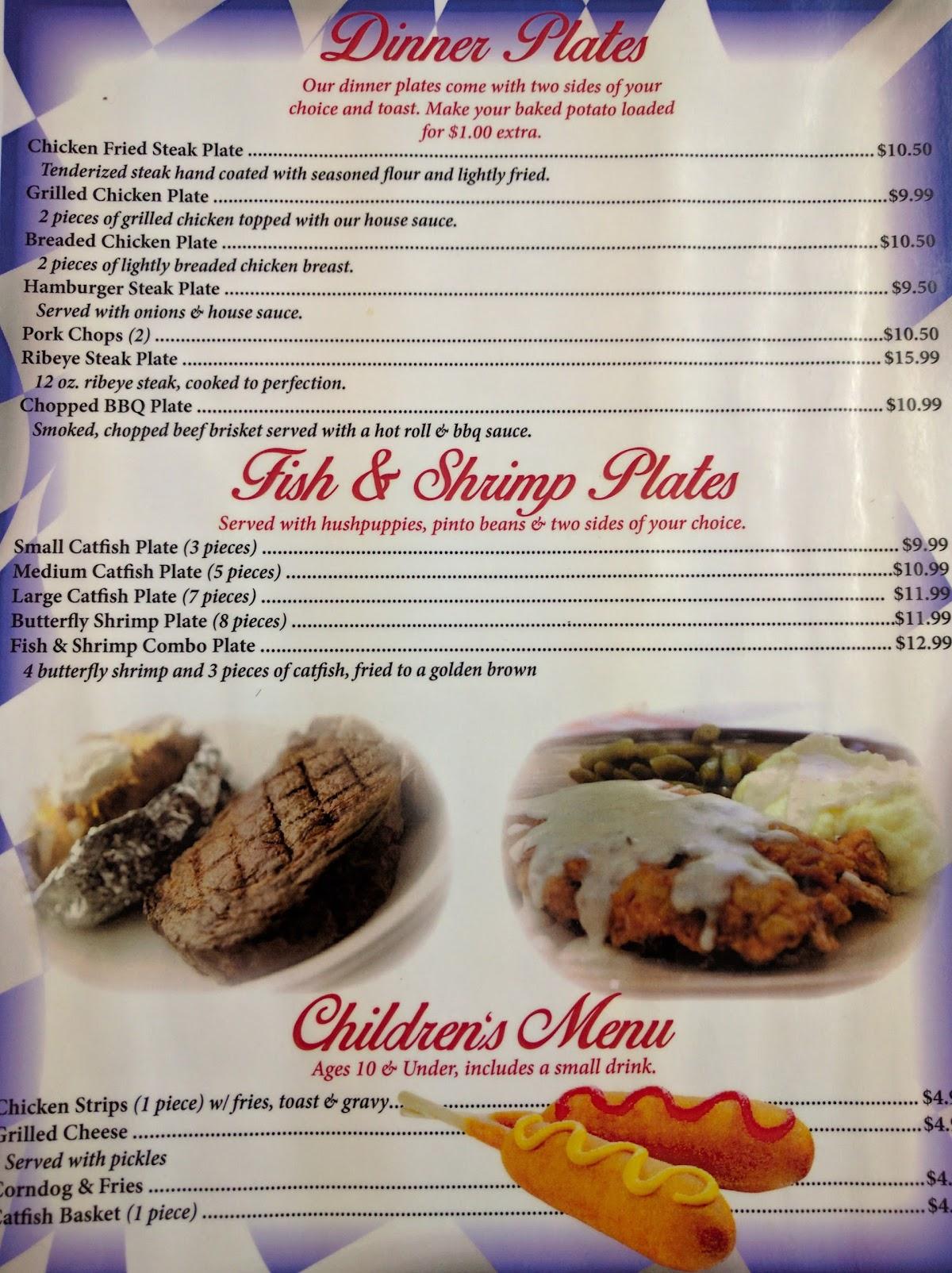 Menu at Shady Oaks Restaurant, Broken Bow