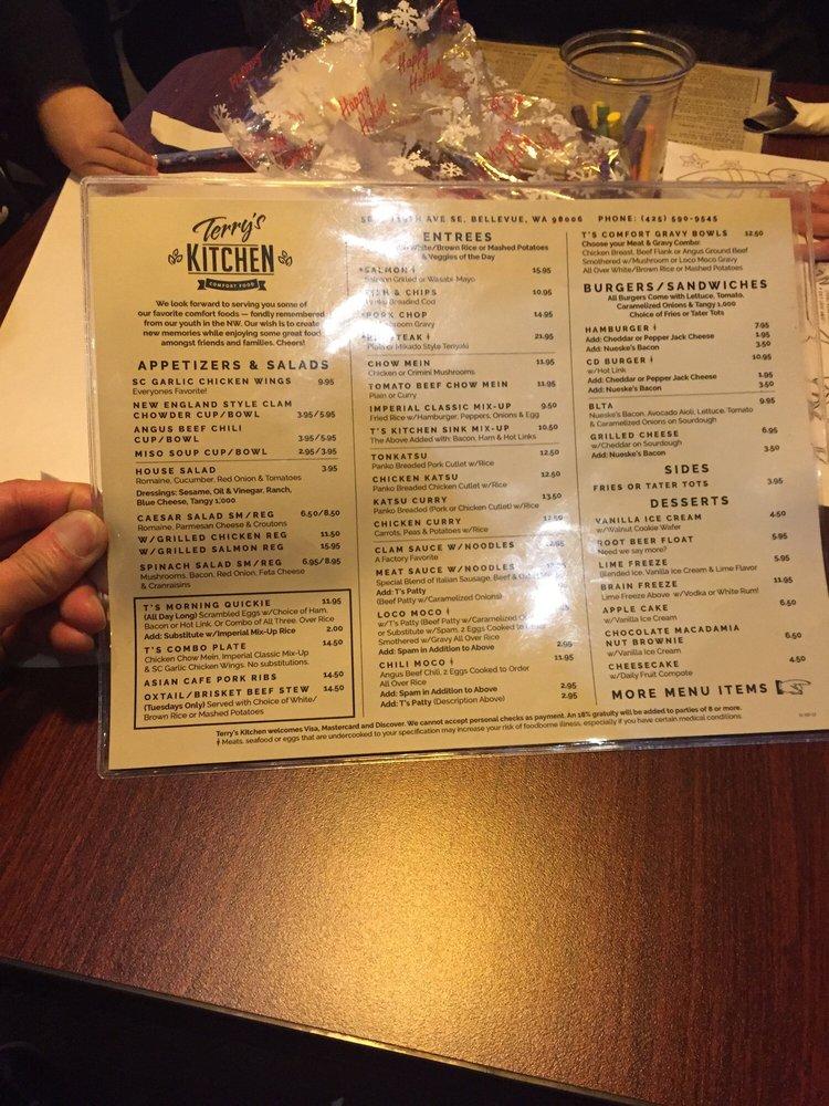 Menu at Terry's Kitchen restaurant, Bellevue