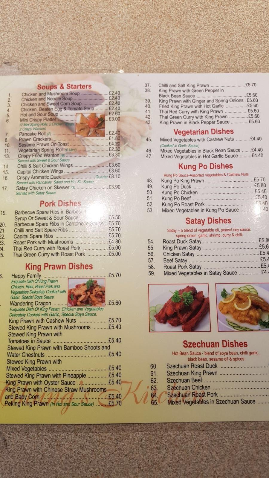 Menu at Chung's Kitchen restaurant, Leicester