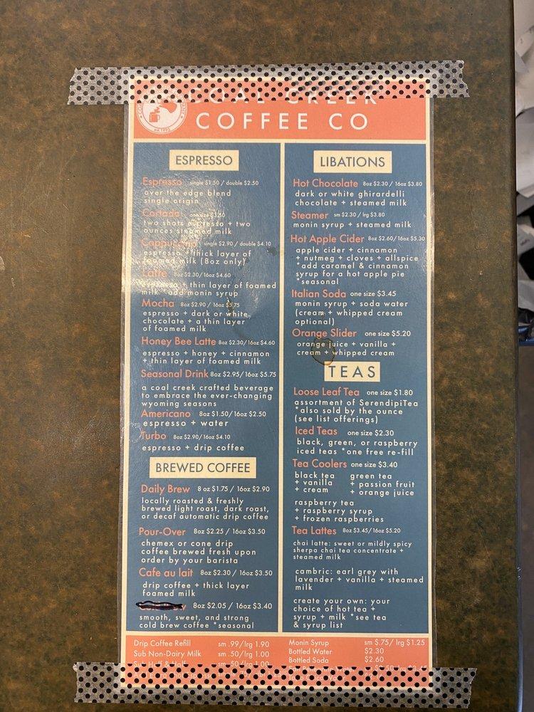 Menu at Coal Creek Coffee Downtown pizzeria, Laramie, 110 Grand Ave