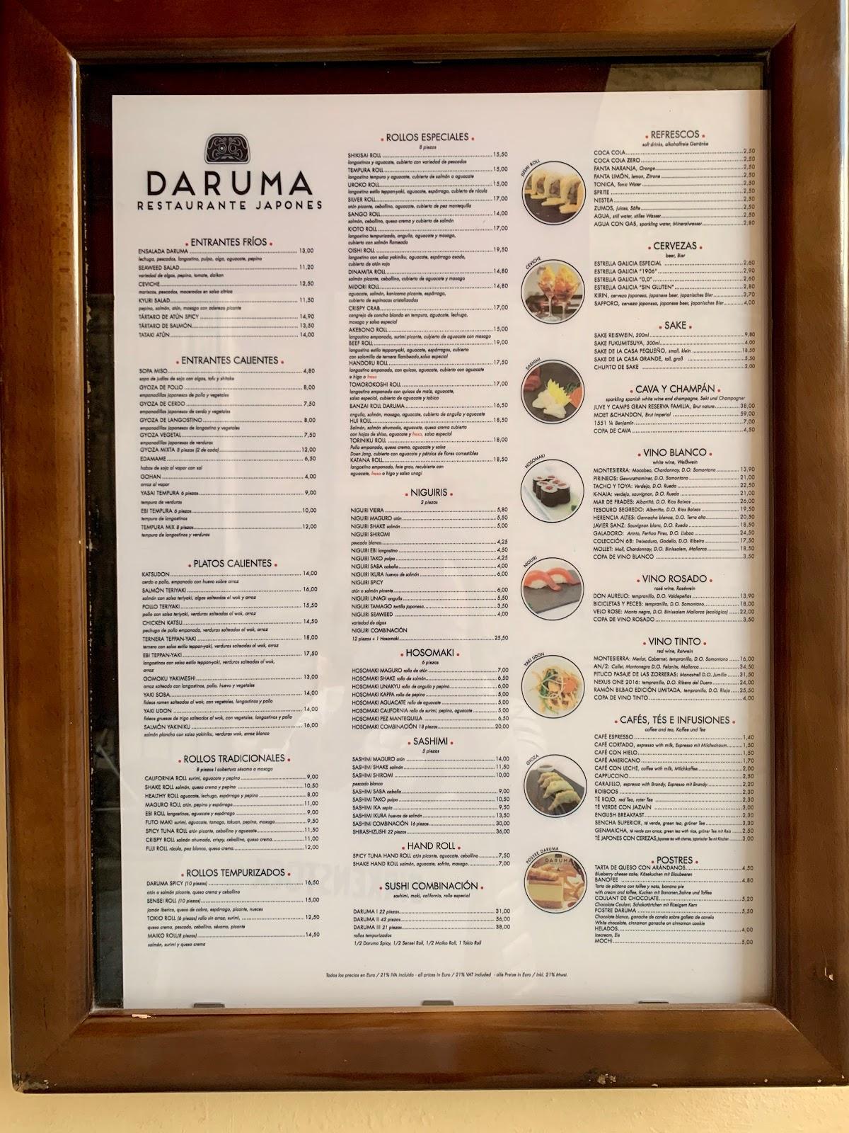 Menu at Daruma Restaurant Japonès, Palma