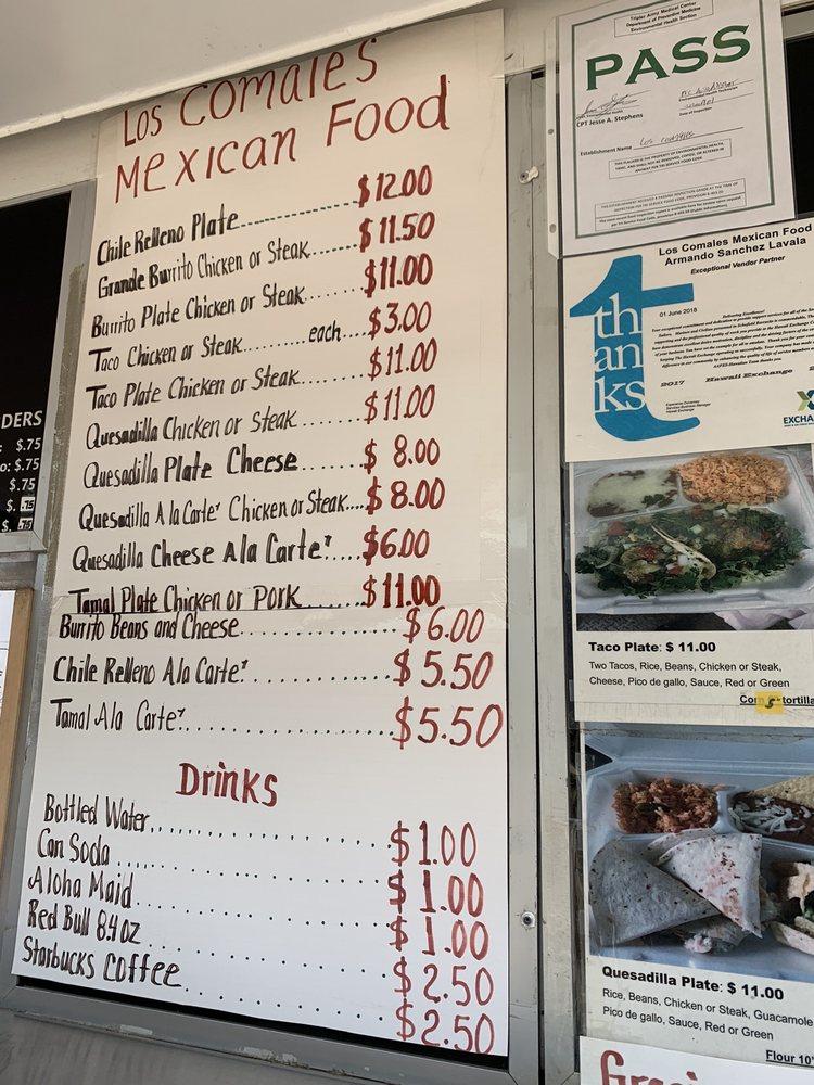 Menu at Los Comales Mexican Food restaurant, Schofield Barracks