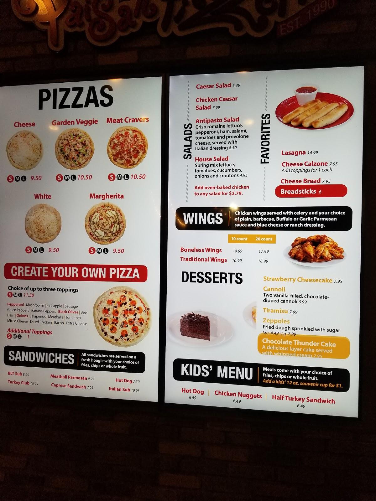 Menu at Paisan Pizzeria, Bay Lake, West Irlo Bronson Memorial Highway