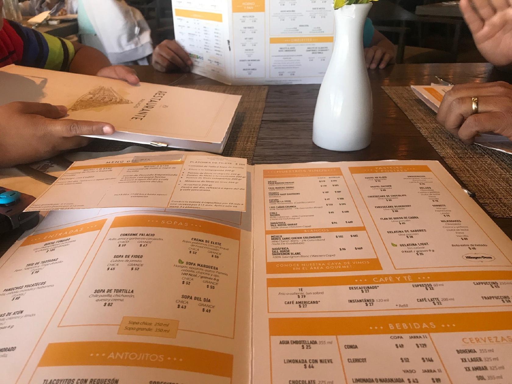 Menu at Palacio Restaurante, Mexico