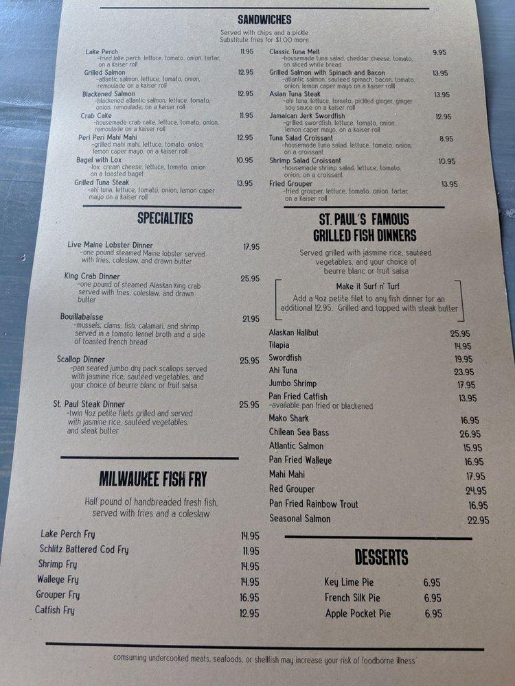 Menu at St. Paul Fish Company Mequon restaurant, Mequon