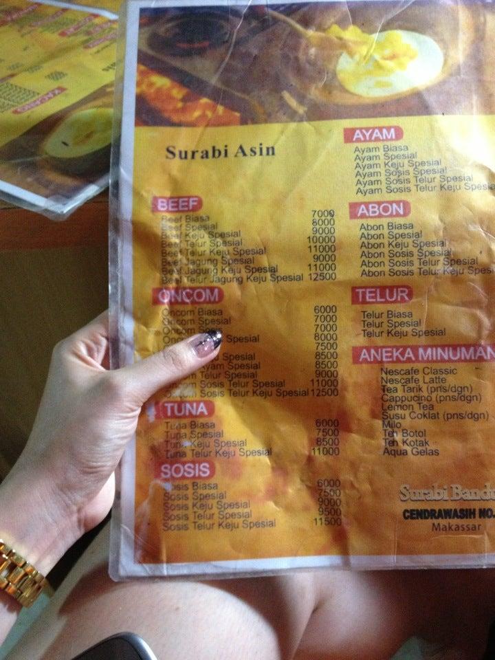 Menu at Surabi Oma restaurant, Makassar, Jl. Cendrawasih No. 84