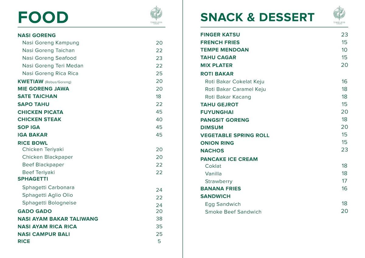 Menu at Timeless Coffee Bar, Metro