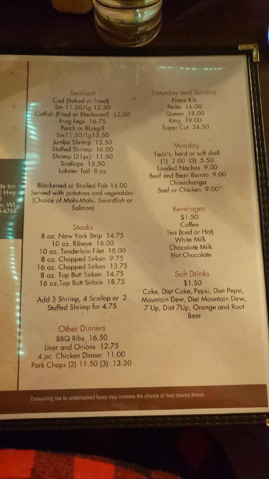 Menu at Wayside Inn restaurant, Jefferson, W4820 US-18