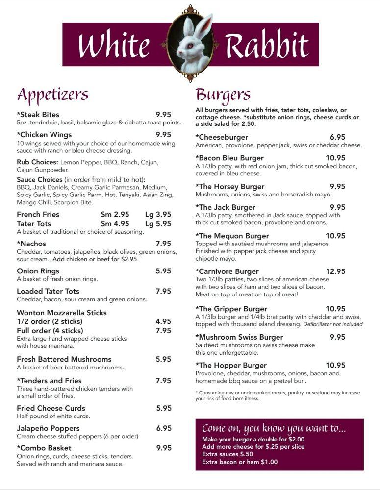 Menu at White Rabbit Bar and Grill, Mequon