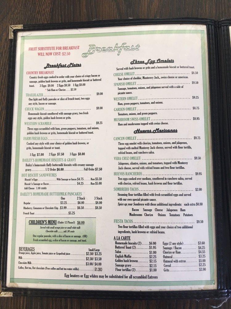 Carta de Bailey's Restaurant, Houston