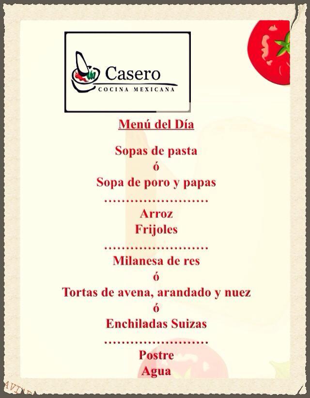 Menu at Casero restaurant, Mexico City