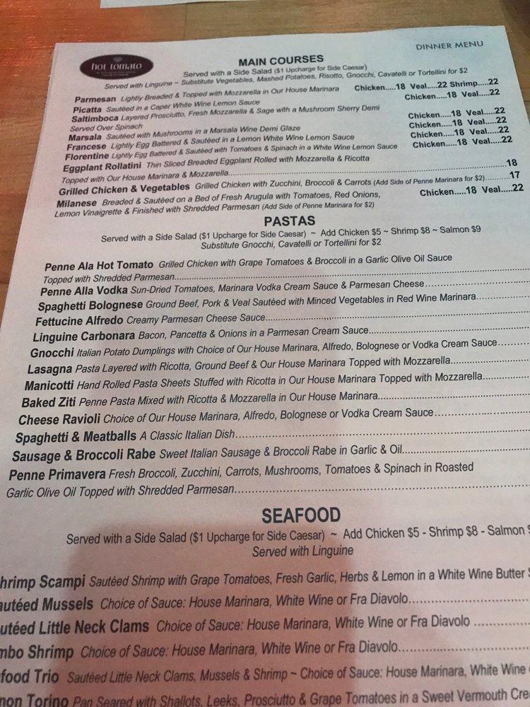 Menu at Hot Tomato pizzeria, Myrtle Beach