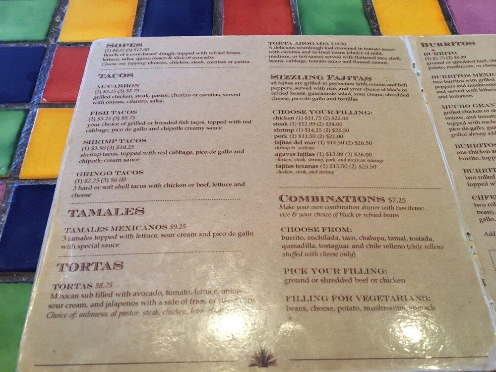 Menu at Los Altos Taqueria restaurant, Goose Creek