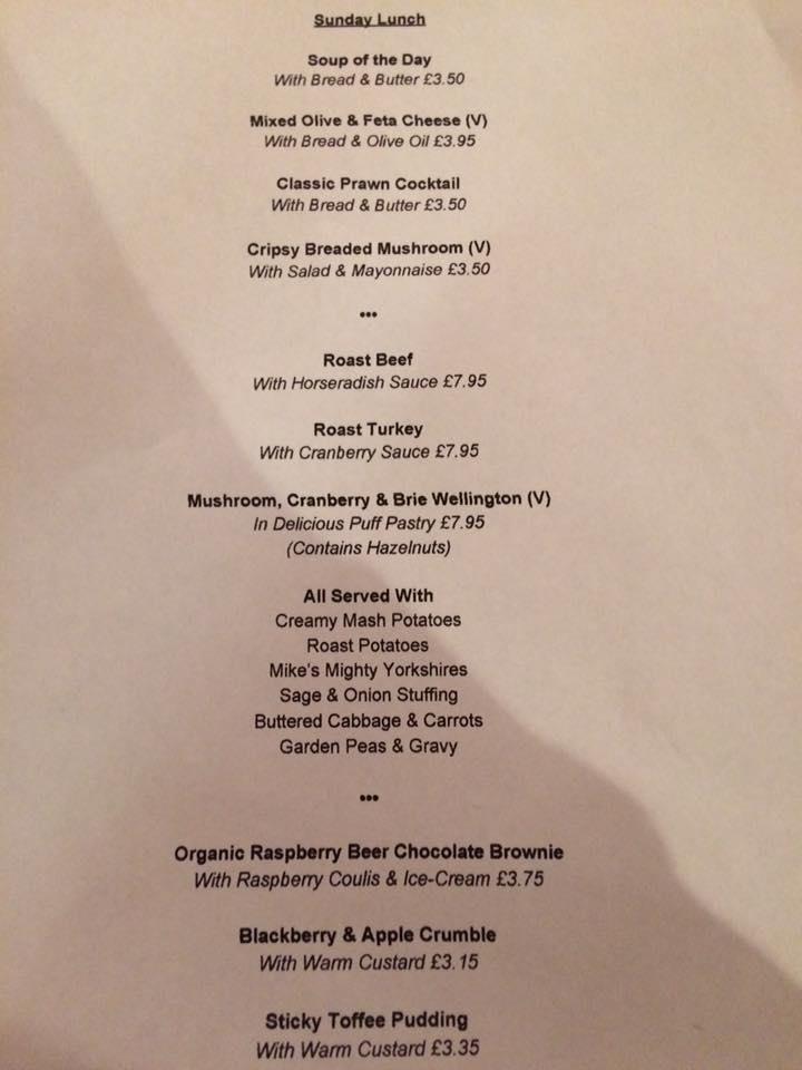 Menu at Menston Arms pub & bar, Ilkley