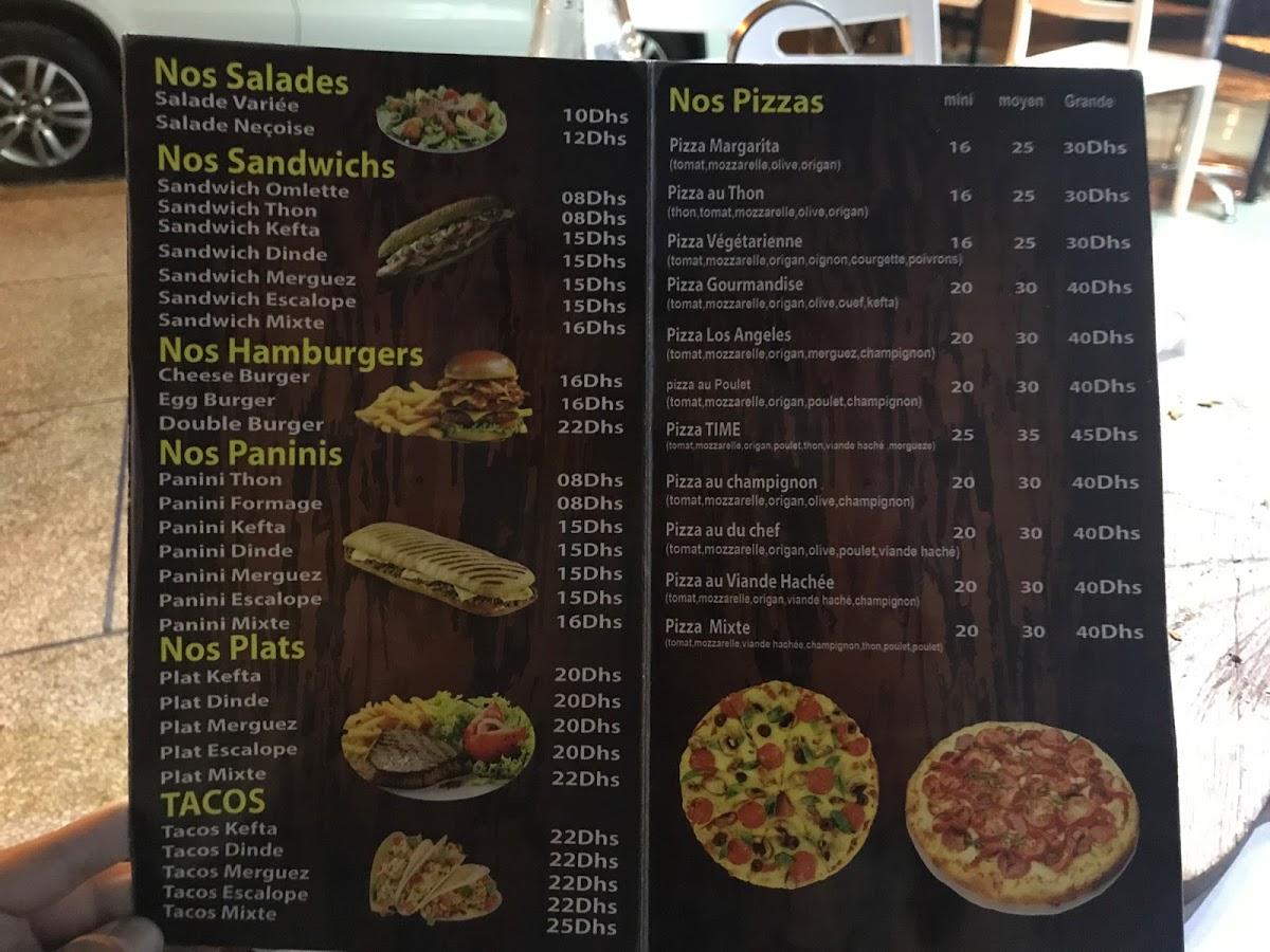Menu at Pizza Time restaurant, Agadir