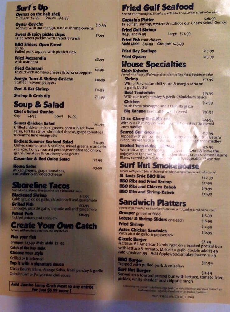 Menu at Surf Hut restaurant, Destin