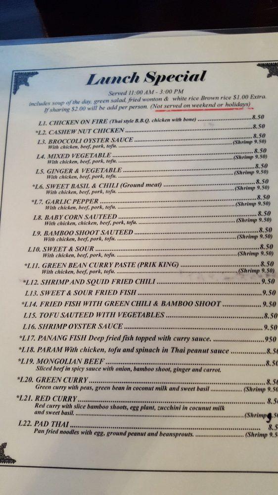 Menu at Thai Classic in Paso restaurant, Paso Robles
