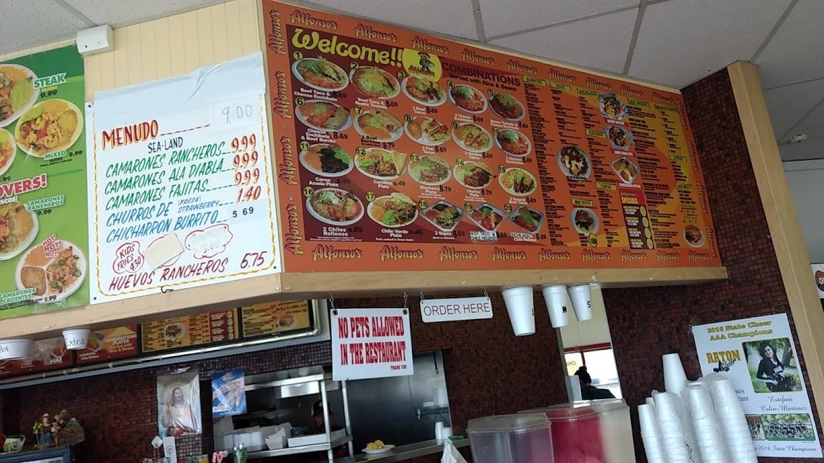 Menu at Alfonso's Mexican Food restaurant, Raton