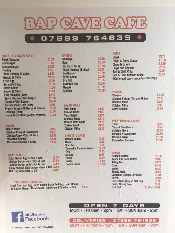 Menu at Bap Cave Cafe, Airdrie