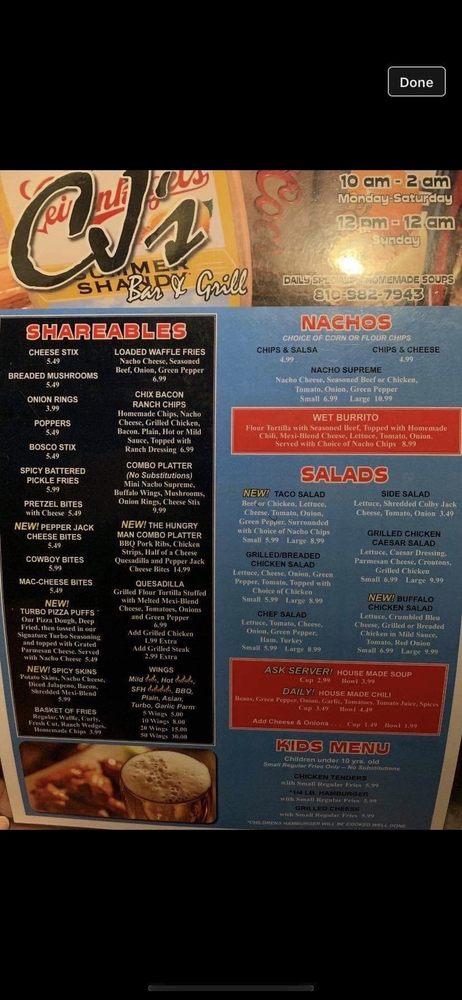 Menu at CJS Bar Grill, Port Huron