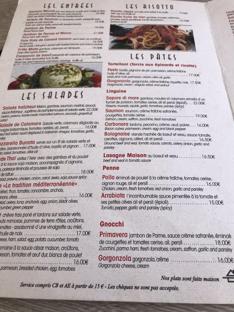 Menu at Caffé Roma cafe, Cannes