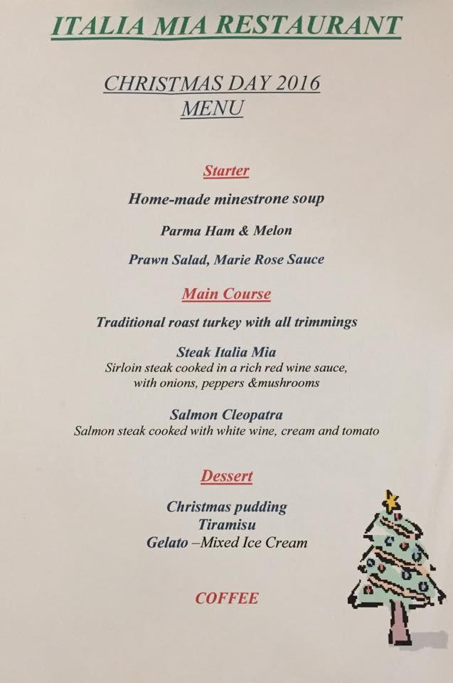 Menu at Italia Mia restaurant, Manchester
