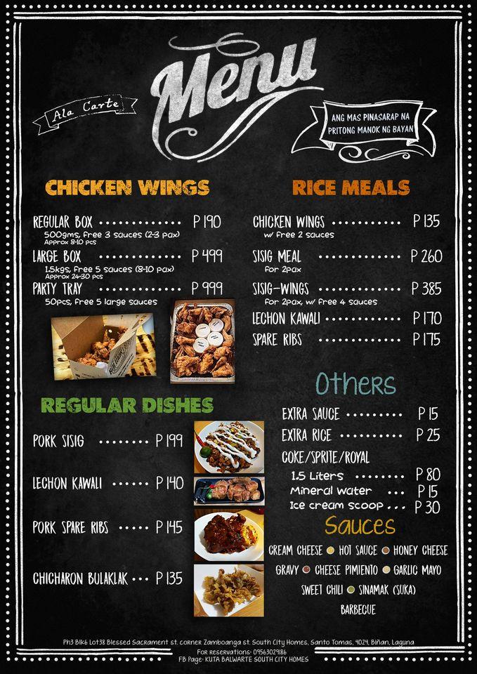 Menu at Kuta Balwarte South City Homes Binan restaurant, Biñan