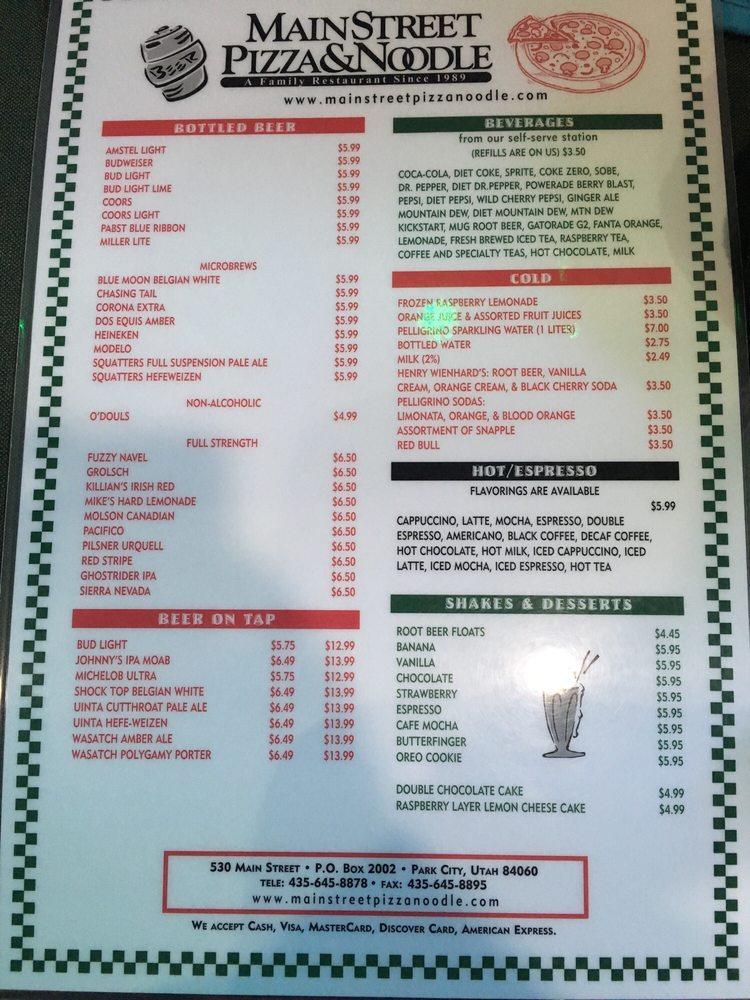 Menu at Main Street Pizza & Noodle pizzeria, Park City, 530 Main St