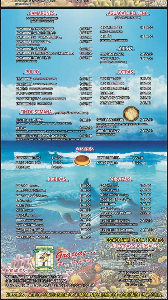 Carta del restaurante Mariscos Don Panchito, Ciudad del México, Av ...