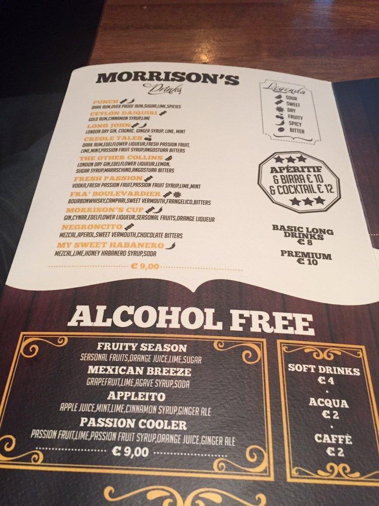 Menu at Morrison's pub & bar, Rome