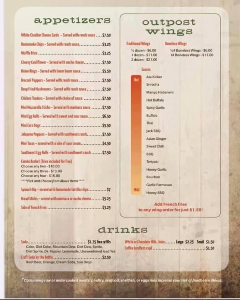 Menu at The Outpost pub & bar, Sherwood