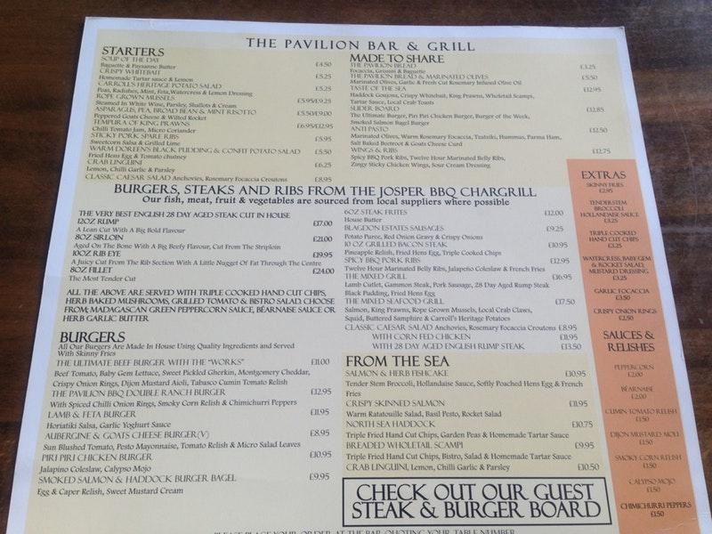 Menu at The Pavilion Bar & Grill, Newcastle upon Tyne, Hotspur N