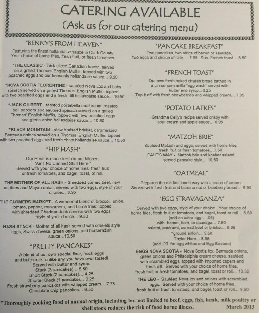 Menu at Weiss Deli restaurant, Henderson