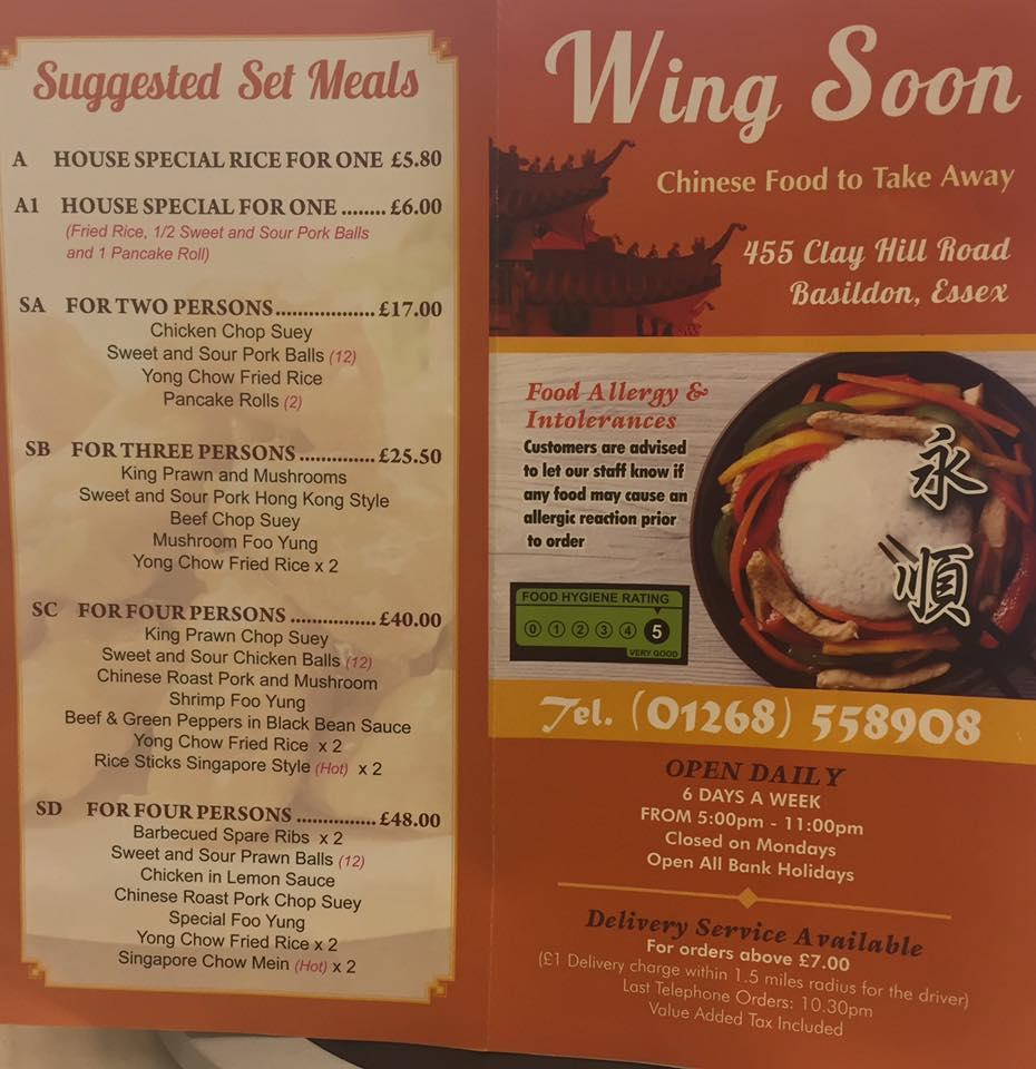 Menu at Wing Soon fast food, Basildon, 455 Clay Hill Rd