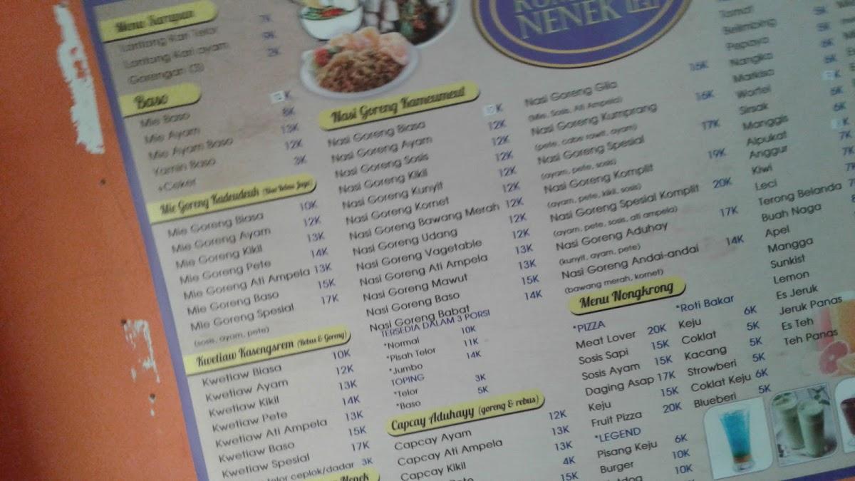Menu at Angkringan Rumah Nenek restaurant, Bandung