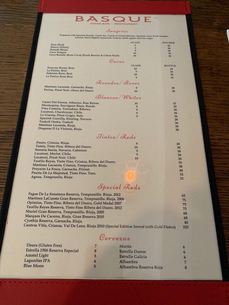 Menu at Basque Tapas Bar Restaurant, Piermont
