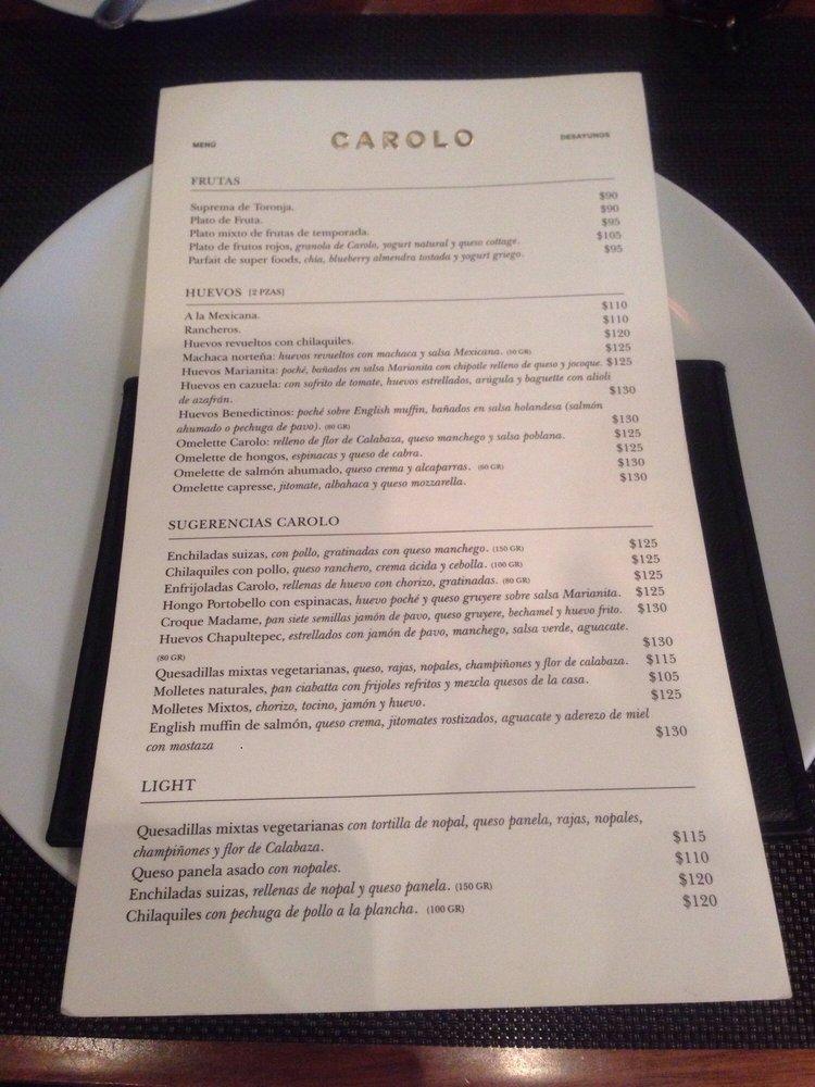 Menu at Carolo Paseo Interlomas restaurant, Naucalpan