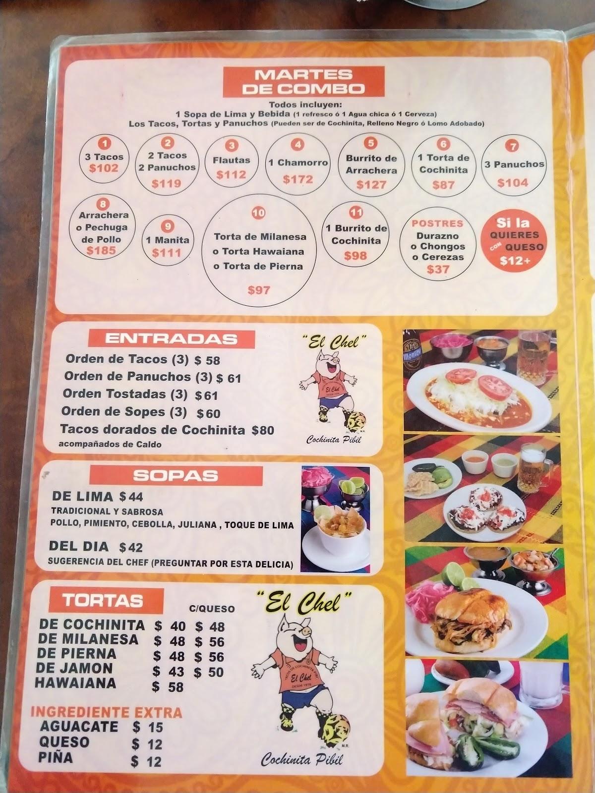 Carta de Cochinita Pibil El Chel Cafetales, Ciudad de México